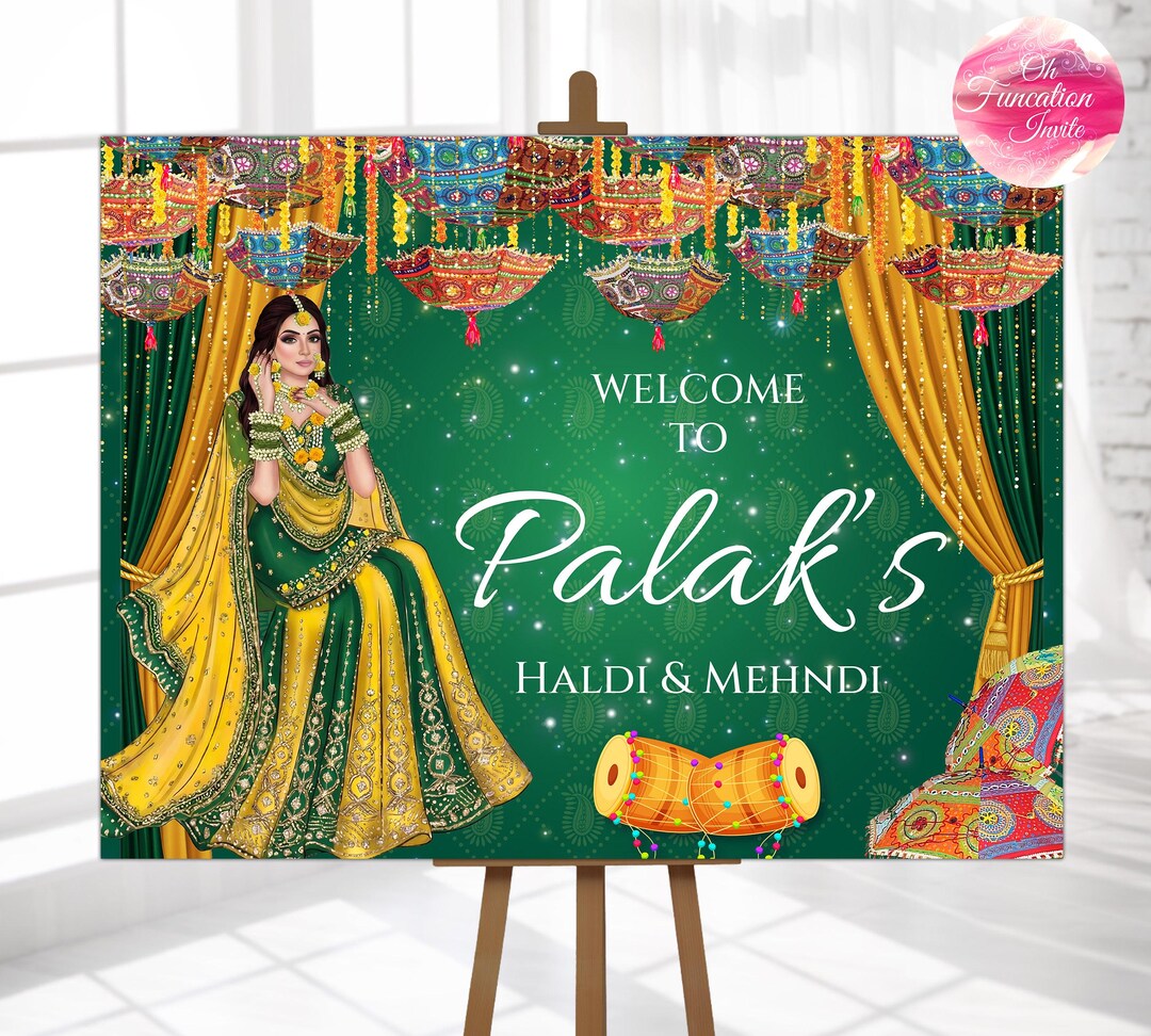 Haldi Mehndi Welcome Sign, Indian Wedding Function Board, Bridal ...