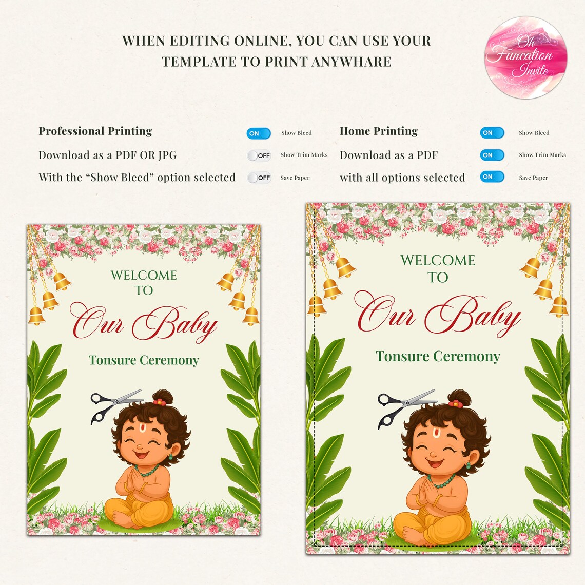 Tonsure Ceremony Welcome Board , Baby Mundan Ceremony Sign , Editable ...