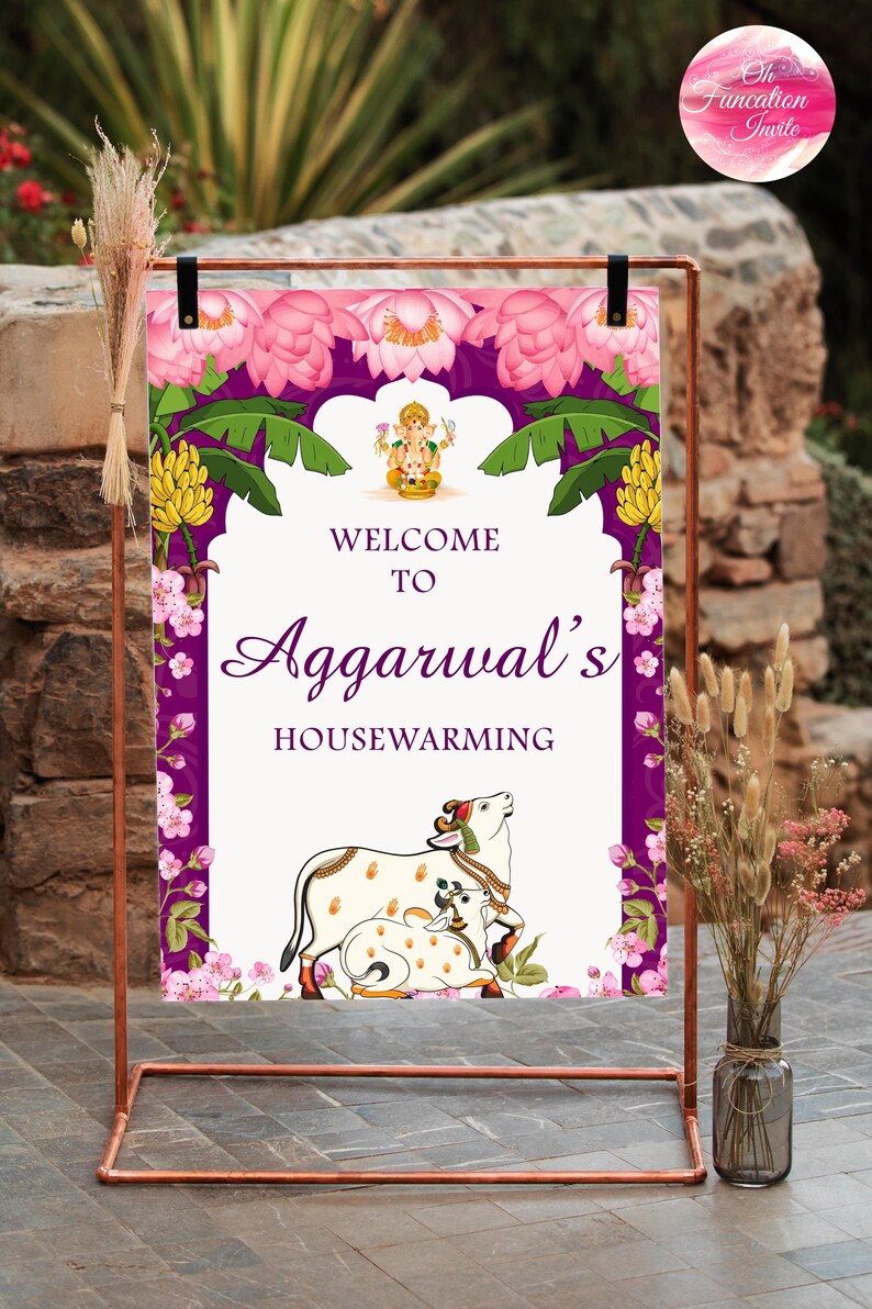 Griha Pravesh Welcome Sign, Indian Housewarming Poster Gruhapravesam ...