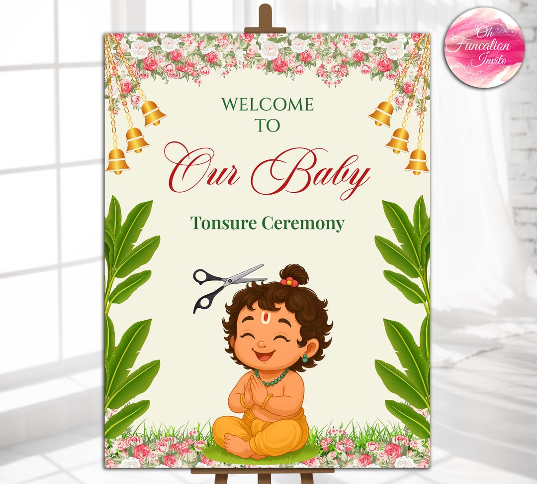 Tonsure Ceremony Welcome Board , Baby Mundan Ceremony Sign , Editable ...