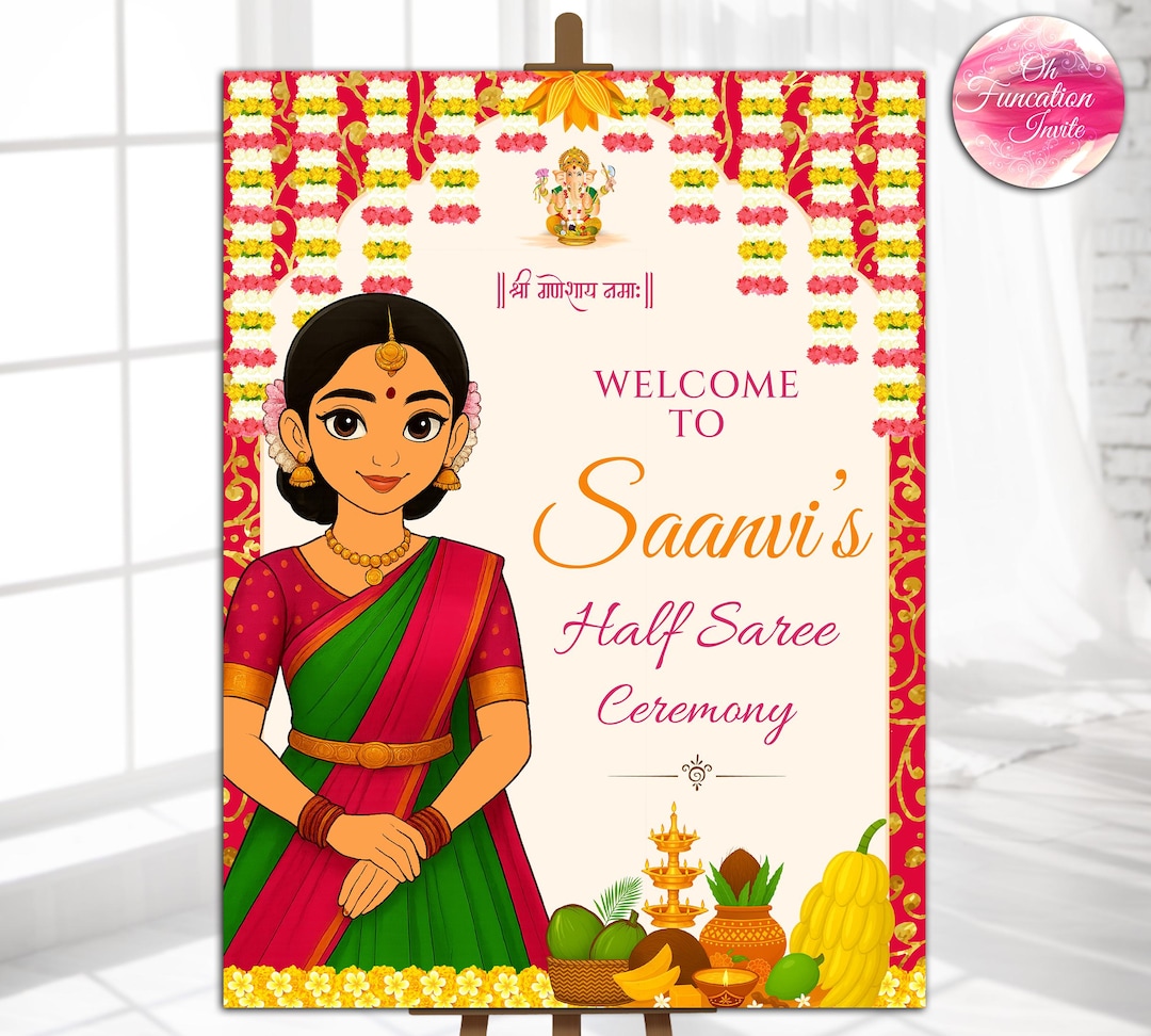 Indian Half Saree Puberty Function Welcome Sign | Editable Digital ...