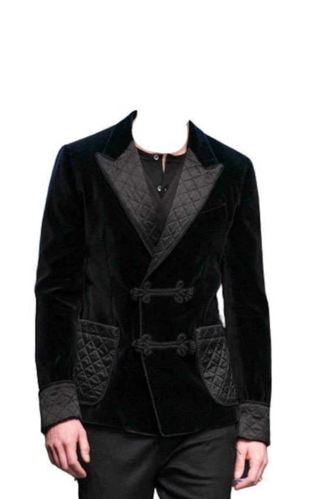 Smoking Jacket Men Black Velvet Blazer Frogging Button Wedding - Etsy