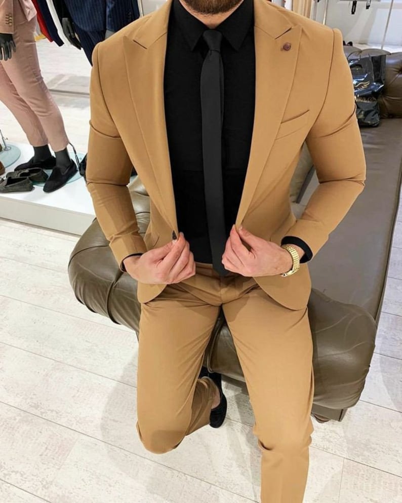 Men Gold Wedding Two Piece Suits New Golden Bespoke Suits and - Etsy