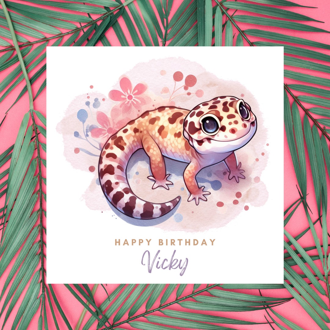 Personalised Gloss Floral Leopard Gecko Birthday Card Lizard - Etsy