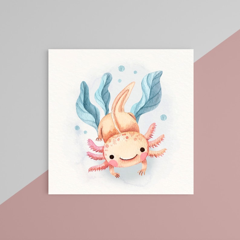 Printable Watercolour Cute Axolotl Wall Art Set- Digital Download - Etsy