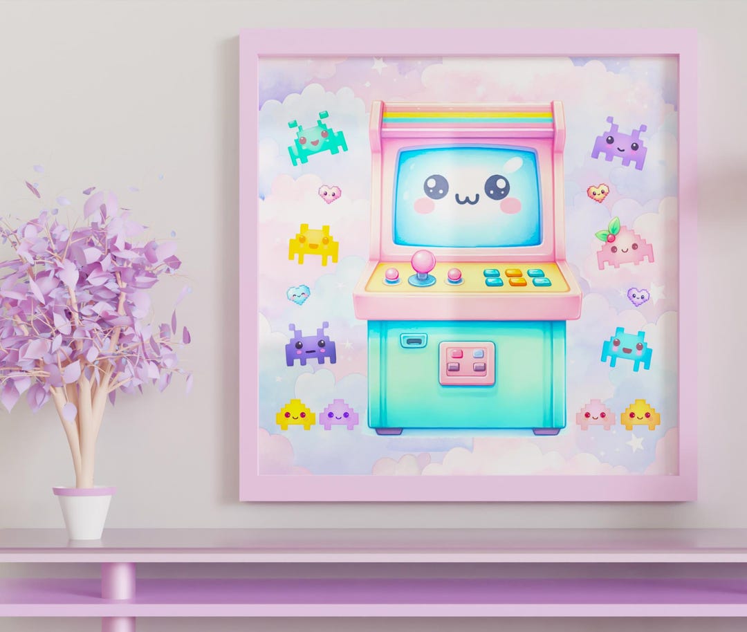 Printable Kawaii Retro Arcade Gaming Pastel Watercolour Wall Art- 8-bit ...
