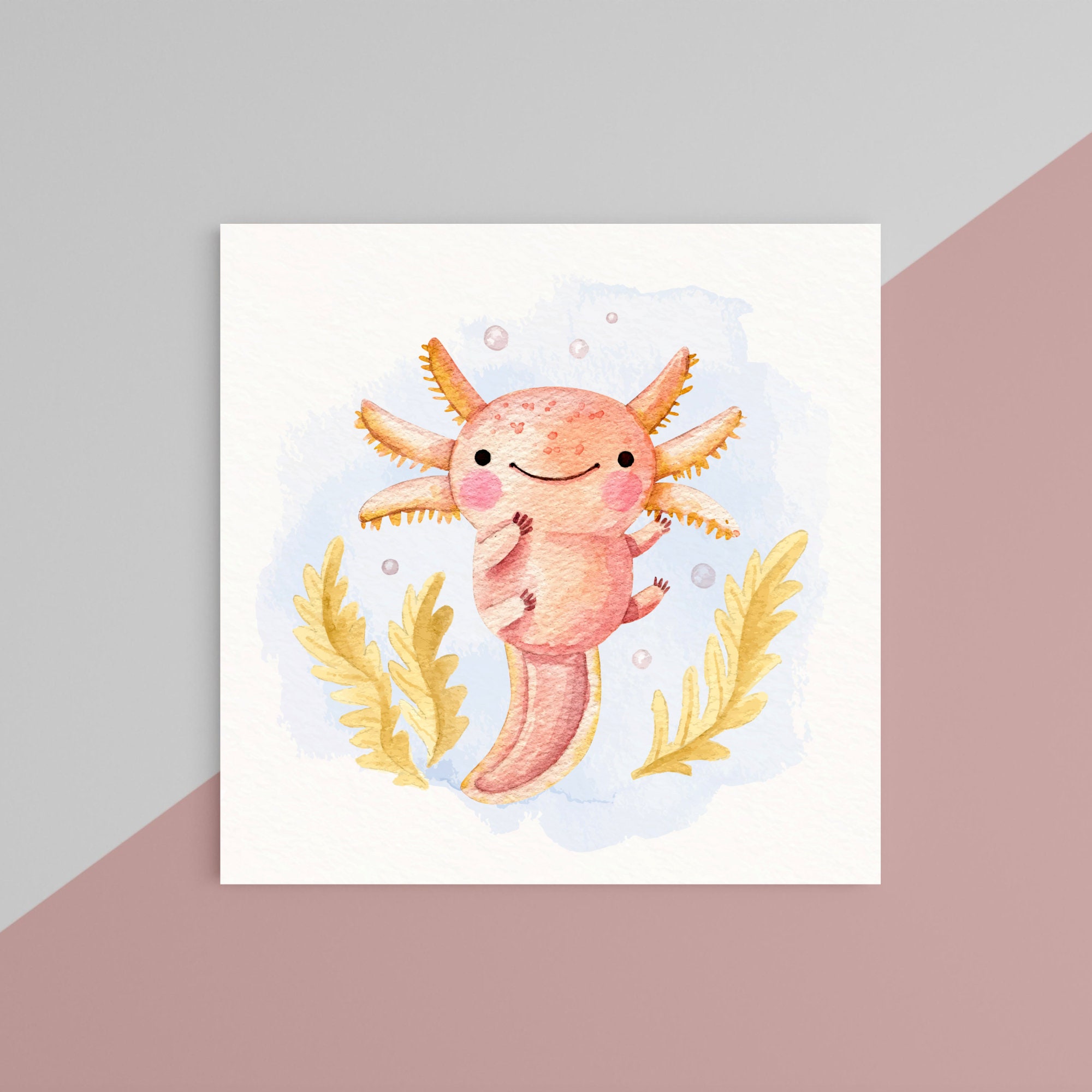 Printable Watercolour Cute Axolotl Wall Art Set- Digital Download - Etsy UK