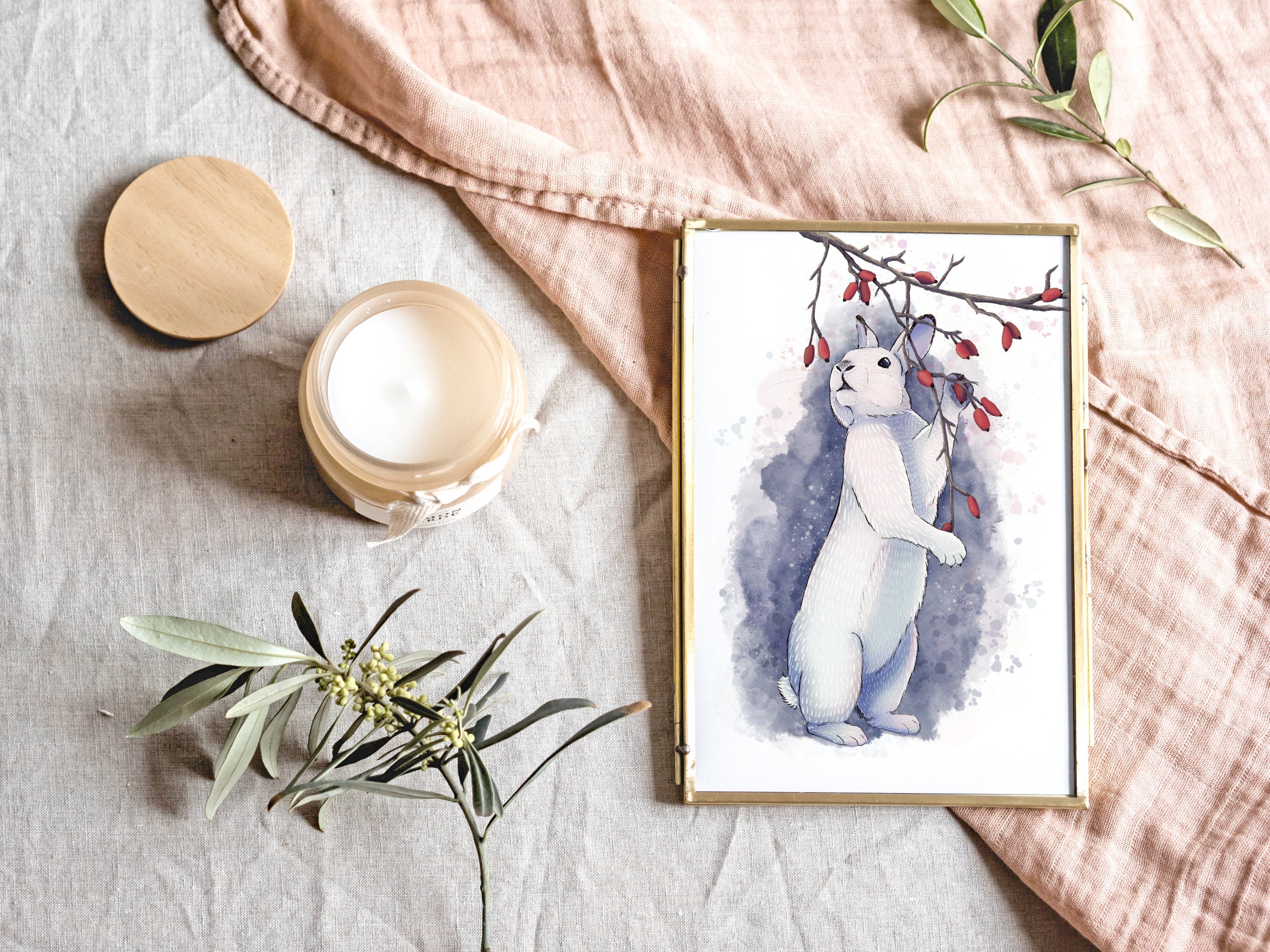 Watercolor Arctic Hare Winter Snow Bunny Rabbit Print - Etsy