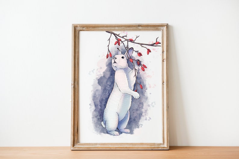 Watercolor Arctic Hare Winter Snow Bunny Print - Etsy