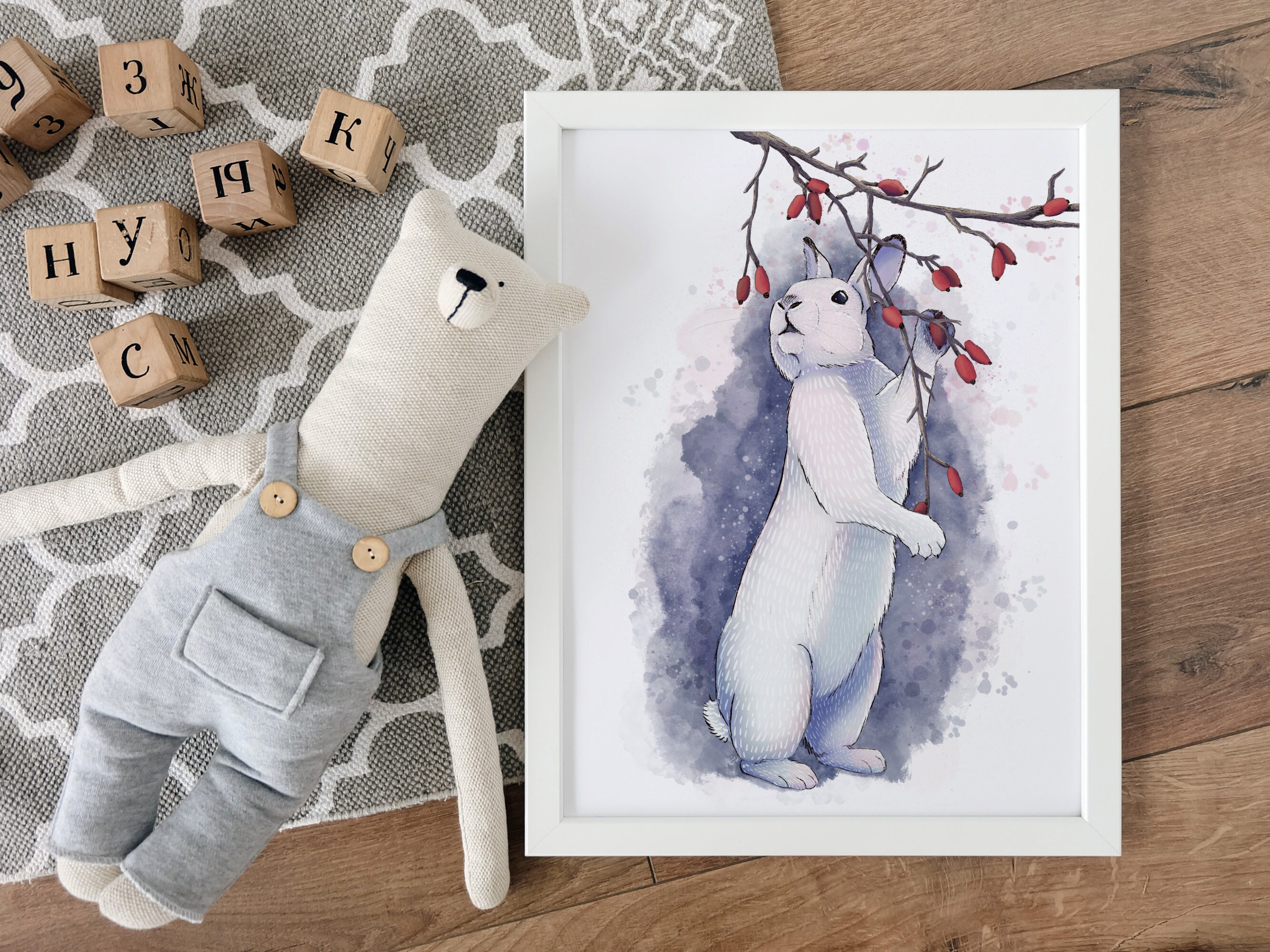 Watercolor Arctic Hare Winter Snow Bunny Rabbit Print - Etsy