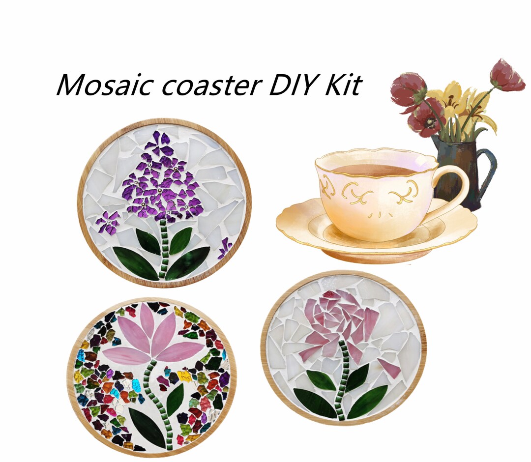 Crafts Kit for Adults,floral Mosaic Coaster,mosaic Tiles Kit,mosaic ...