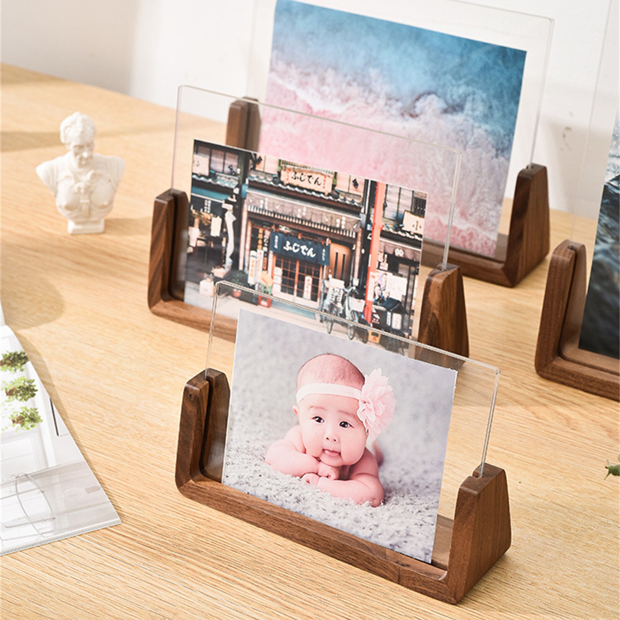 4 10 Walnut Photo Frame Transparent Standing Hardwood Acrylic Frame ...