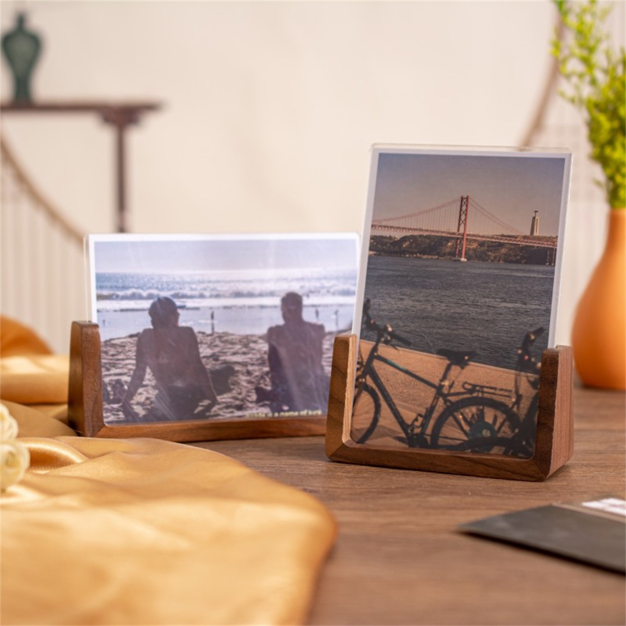 4 10 Walnut Photo Frame Transparent Standing Hardwood Acrylic Frame ...