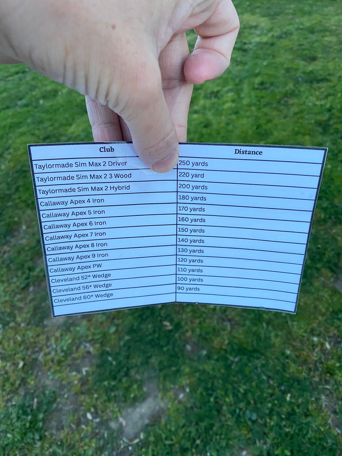 Golf Club Distance Card - Etsy