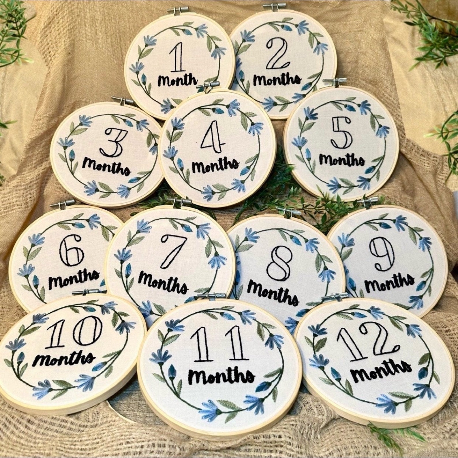 Infant Milestone Cards, Hand Embroidered Personalized Floral Themed ...