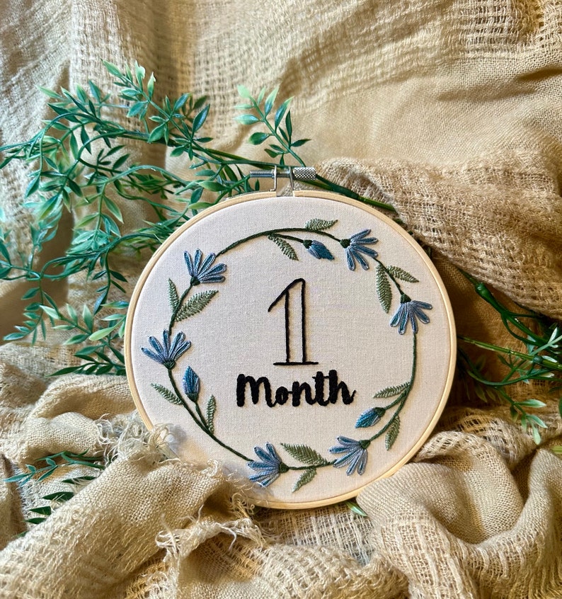 Infant Milestone Cards, Hand Embroidered Personalized Floral Themed ...