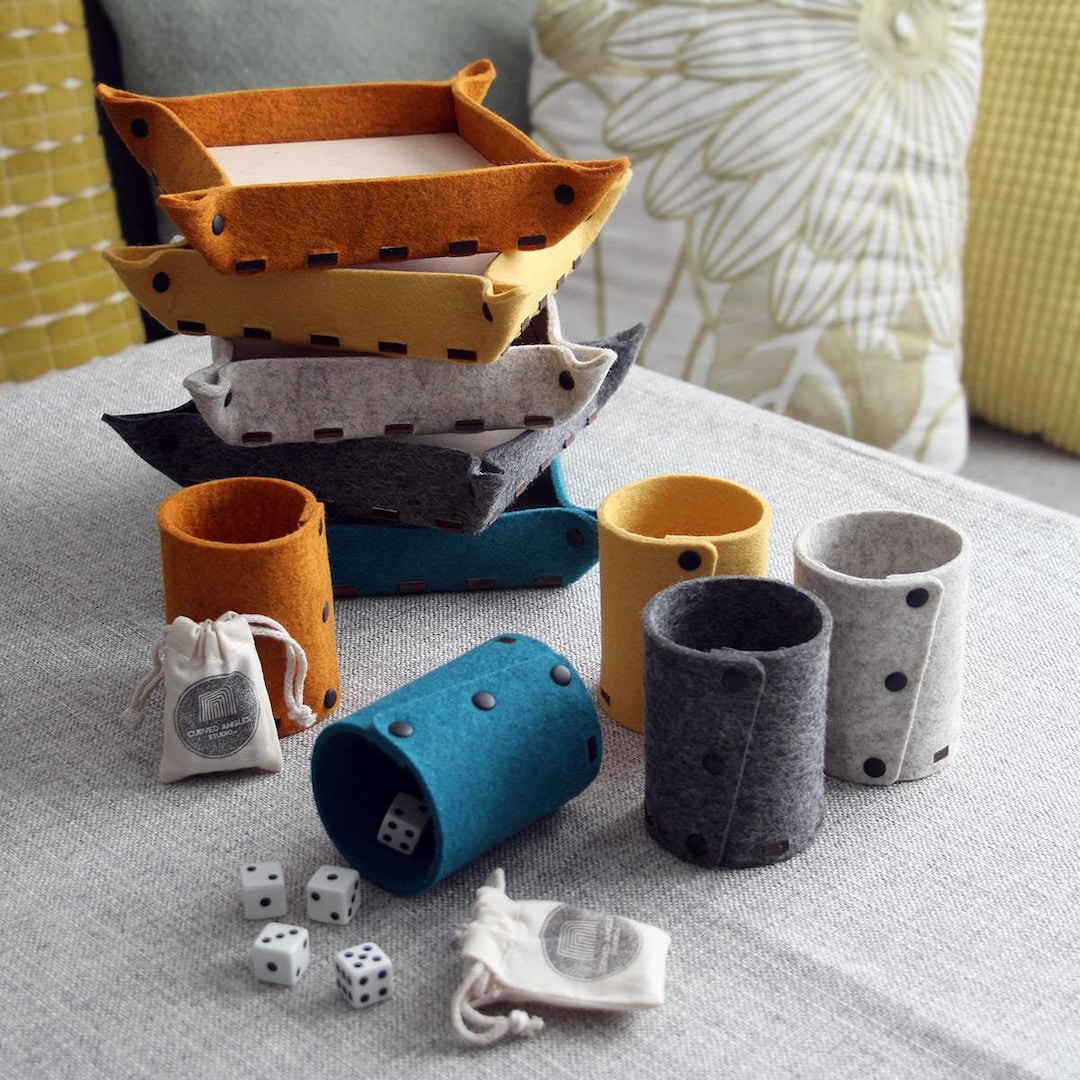 Felt Dice Cup and Tray – Unique Game Night Dice Set for Yahtzee, Board ...