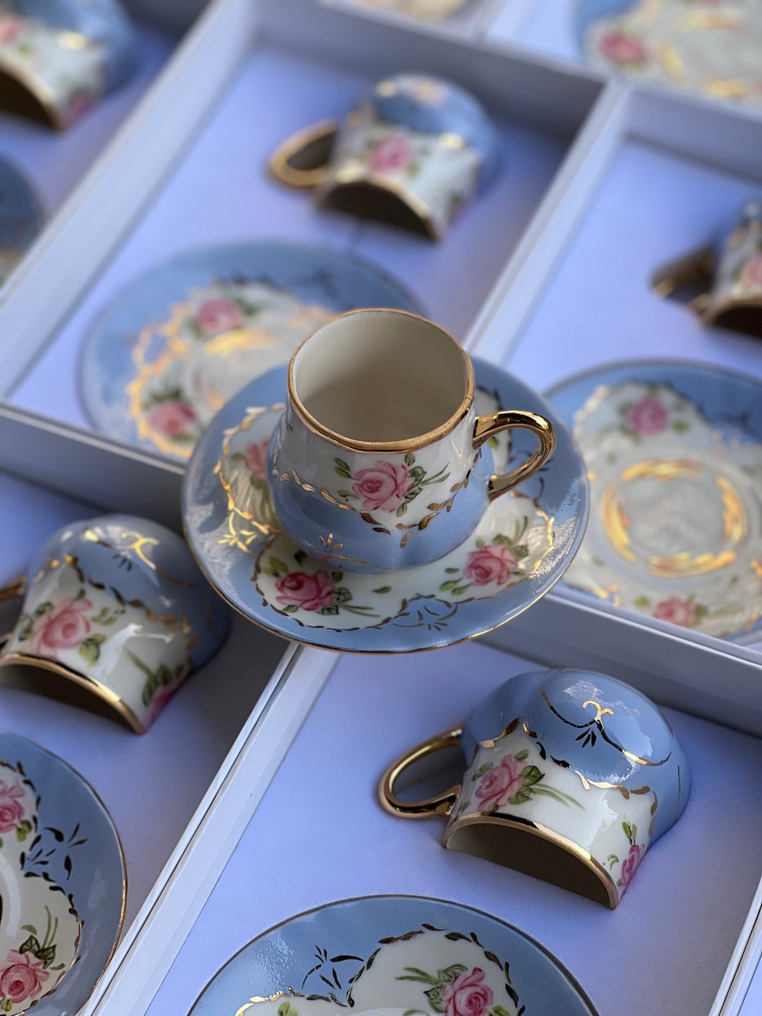 Hand-painted Porcelain Turkish Coffee Set Espresso Coffee Cups W ...