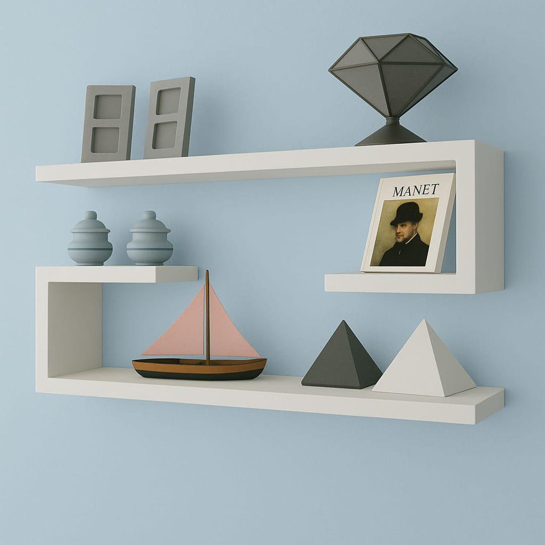 2 Pck U Model Shelf White Floating Wall Shelves Wood Floating Shelves ...