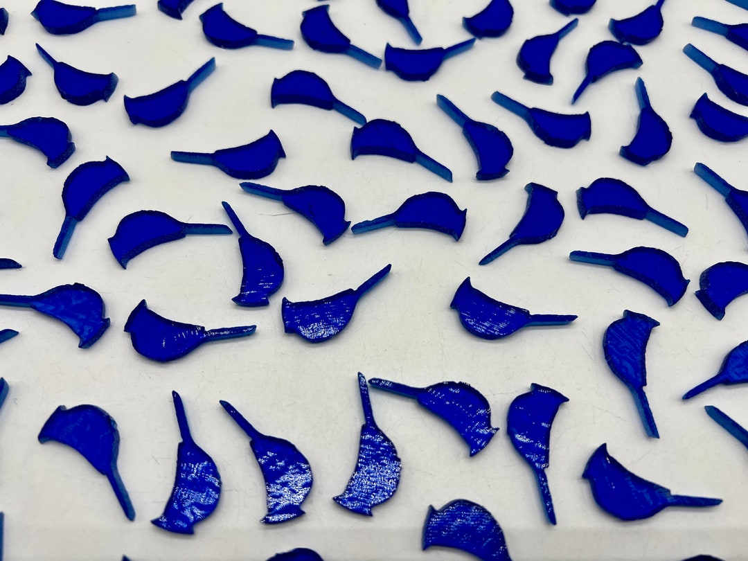 COE90 Mini Bluebird Set Cut on 3mm True Blue Transparent Fusible Art ...