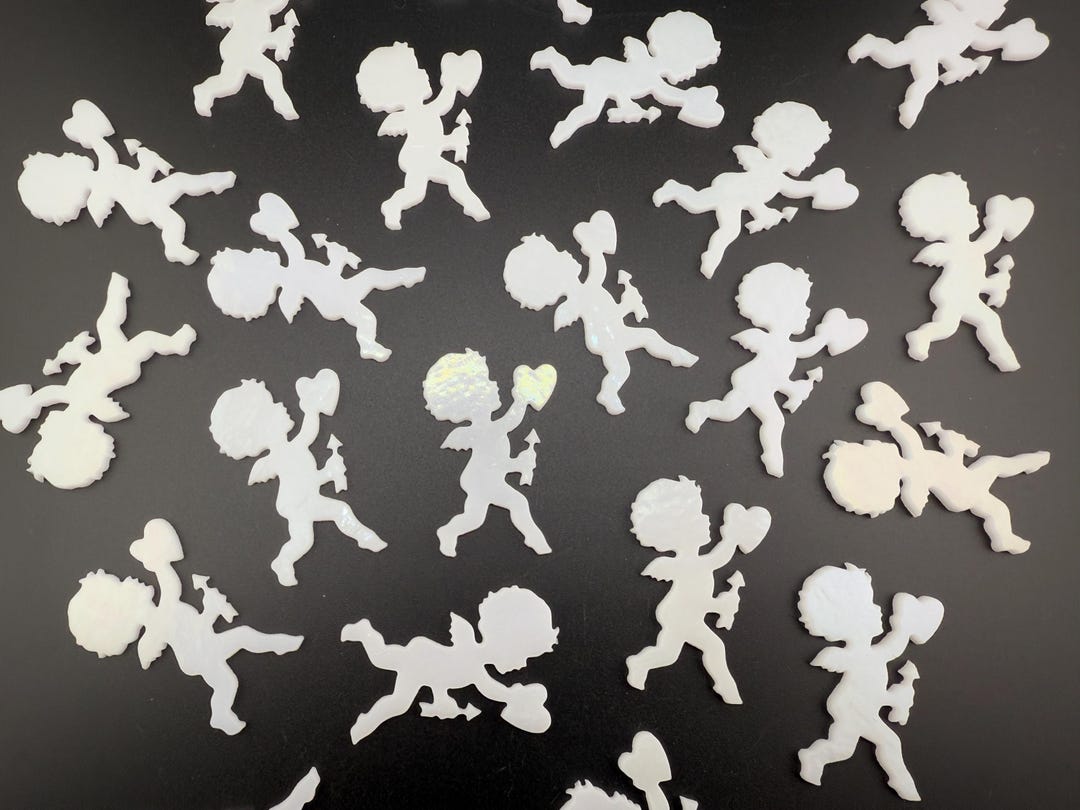 NEW ITEM! COE90 Waterjet Cut Cupid Pair on 3mm White With Rainbow IRID ...