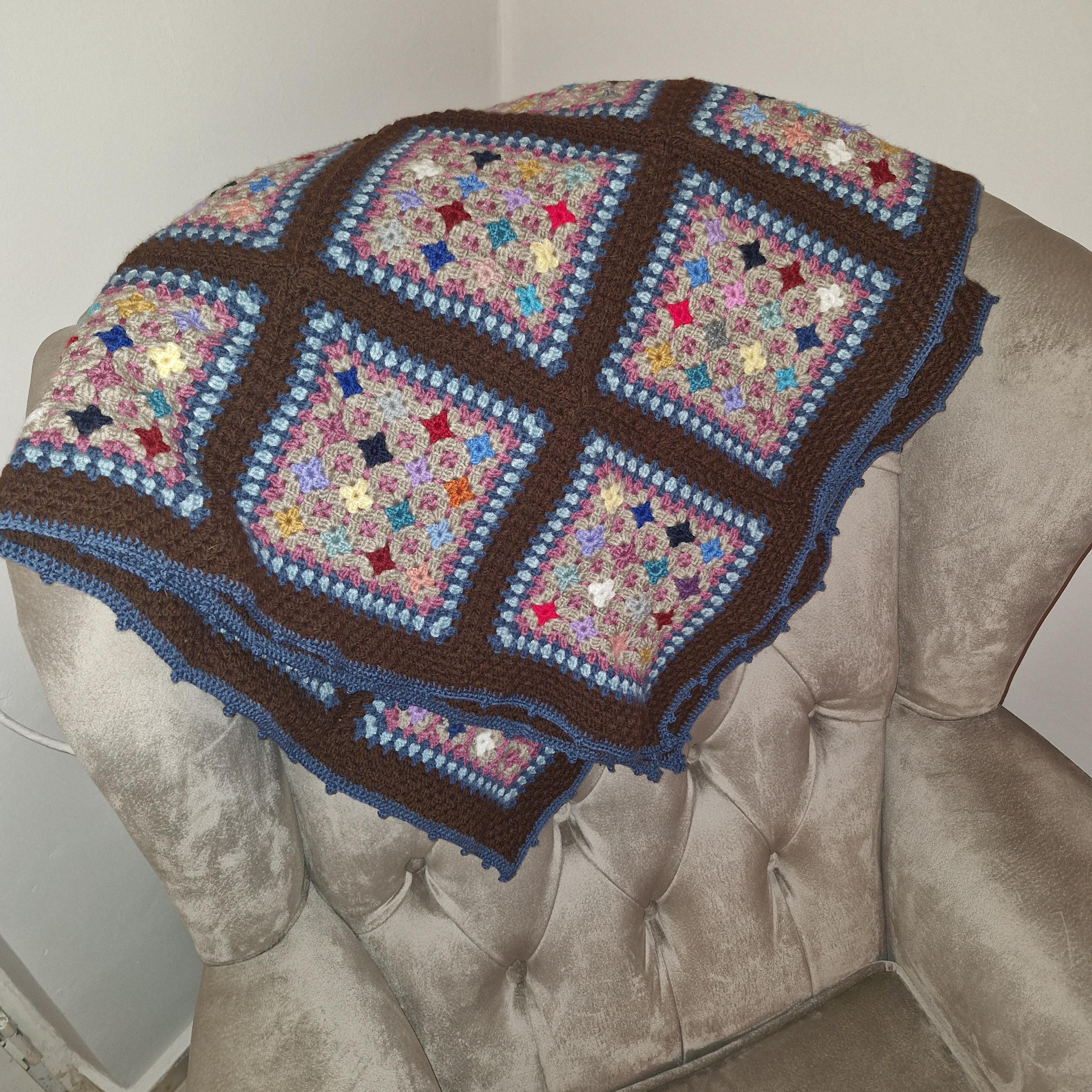 Hand Crocheted Granny Square Blanket, Brown Beige Multi-color Afghan ...