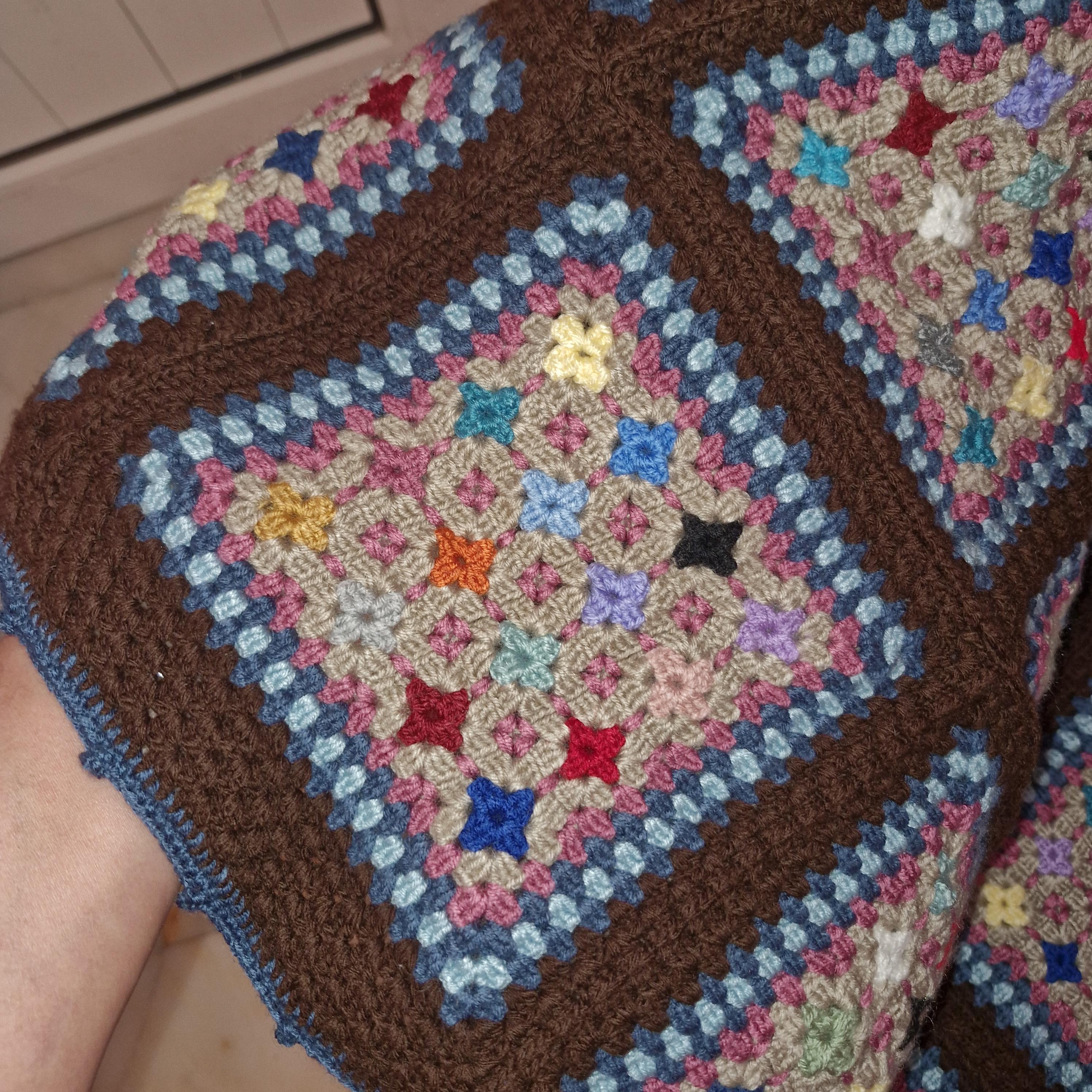 Hand Crocheted Granny Square Blanket, Brown Beige Multi-color Afghan ...