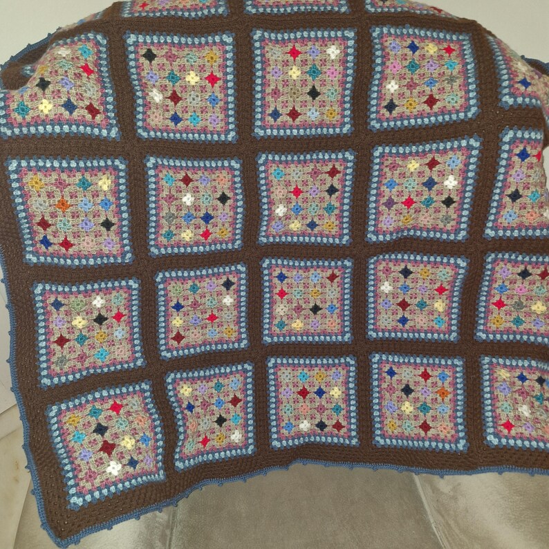 Hand Crocheted Granny Square Blanket, Brown Beige Multi-color Afghan ...