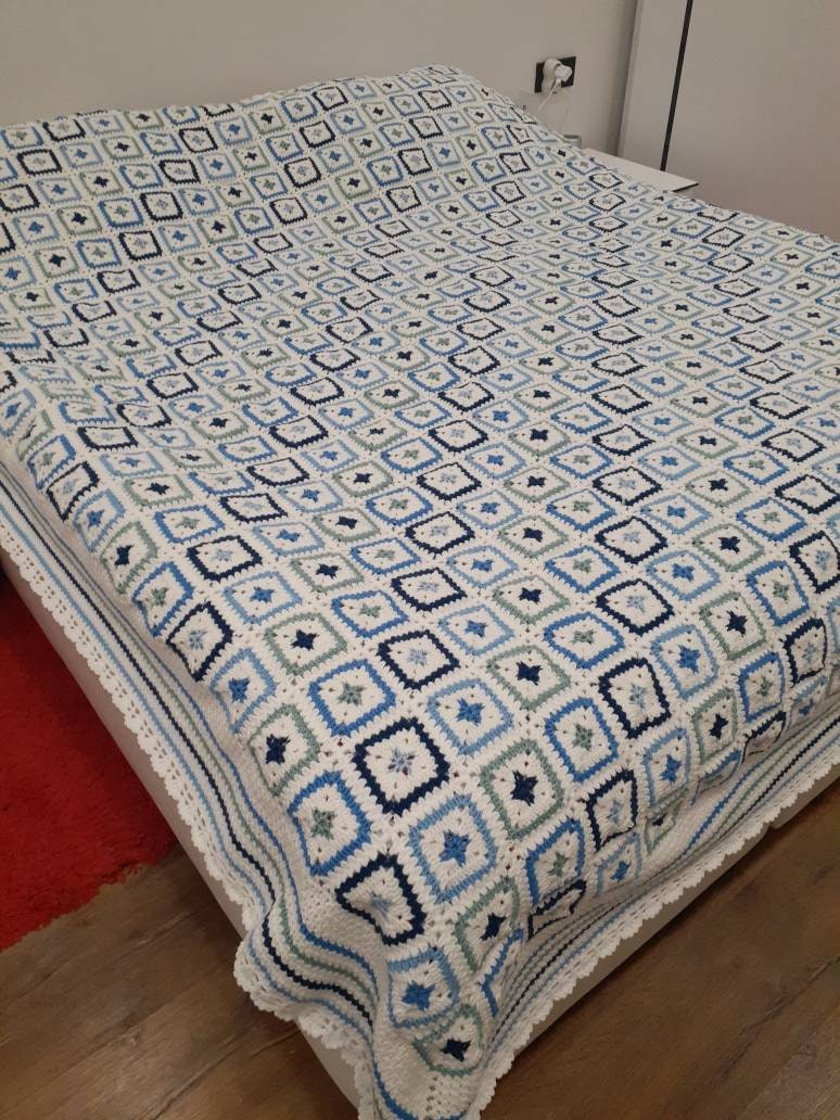 Hand Crocheted Granny Squares Large Double Bed Blanket, Afgan, Bed ...
