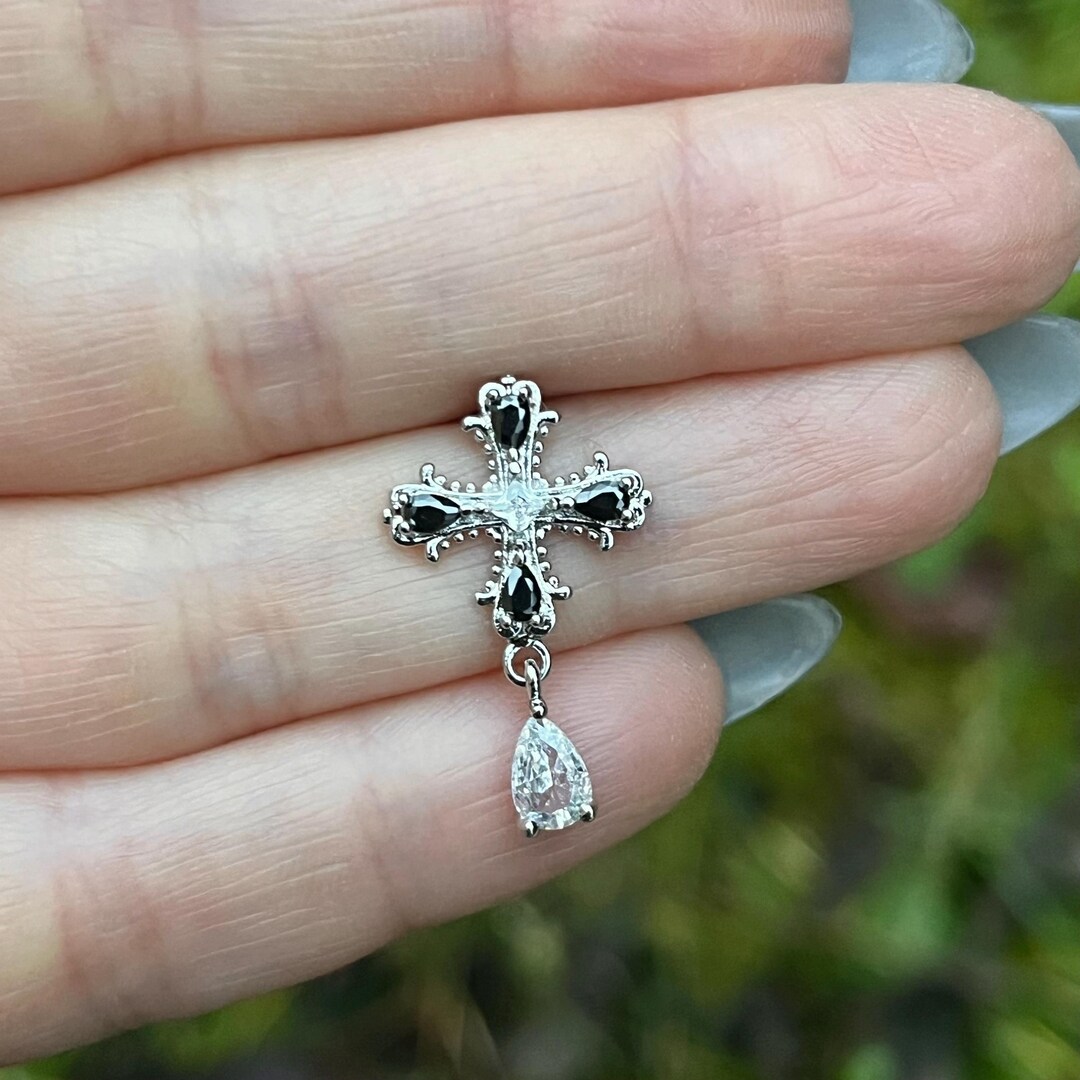 Cross Belly Button Piercing, Gothic Rhinestones Navel Piercing, Pendant ...