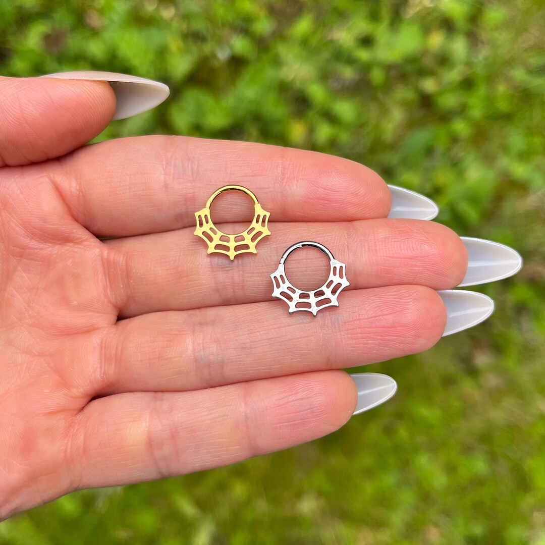 Spider Web Titanium Septum Clicker: Gothic Hinged Nose Ring 16G 8mm - Etsy