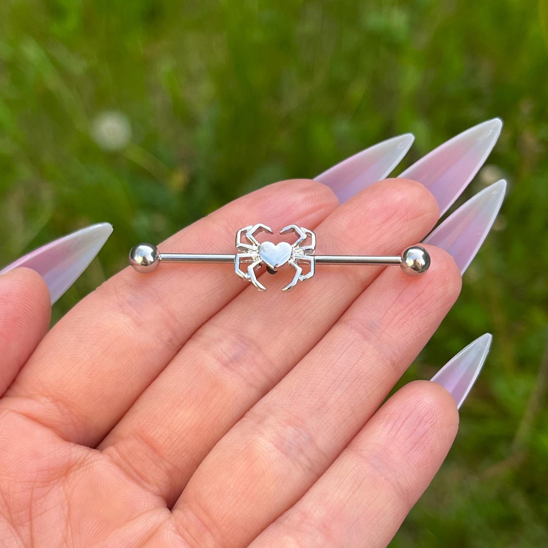 Spider Industrial Barbell Piercing: Gothic Stainless Steel Ear Jewelry ...