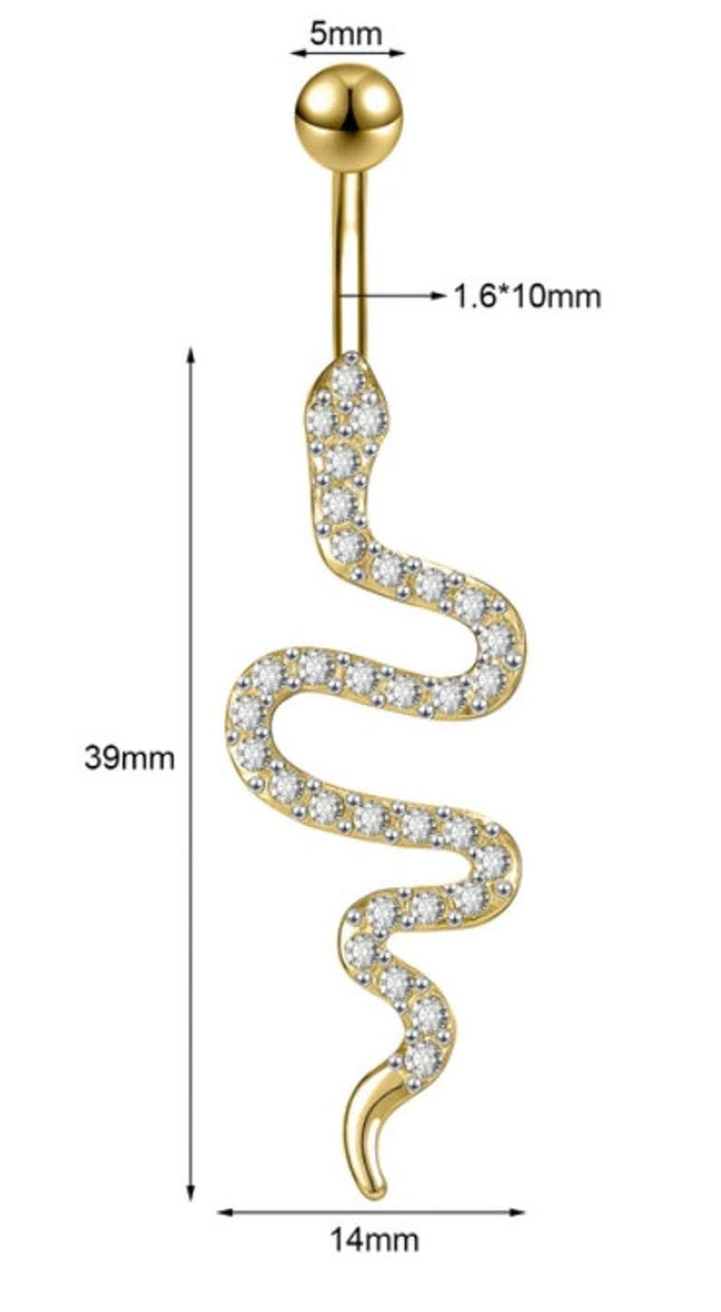 Snake Belly Button Piercing, Rhinestones Navel Piercing, Pendant Dangle ...