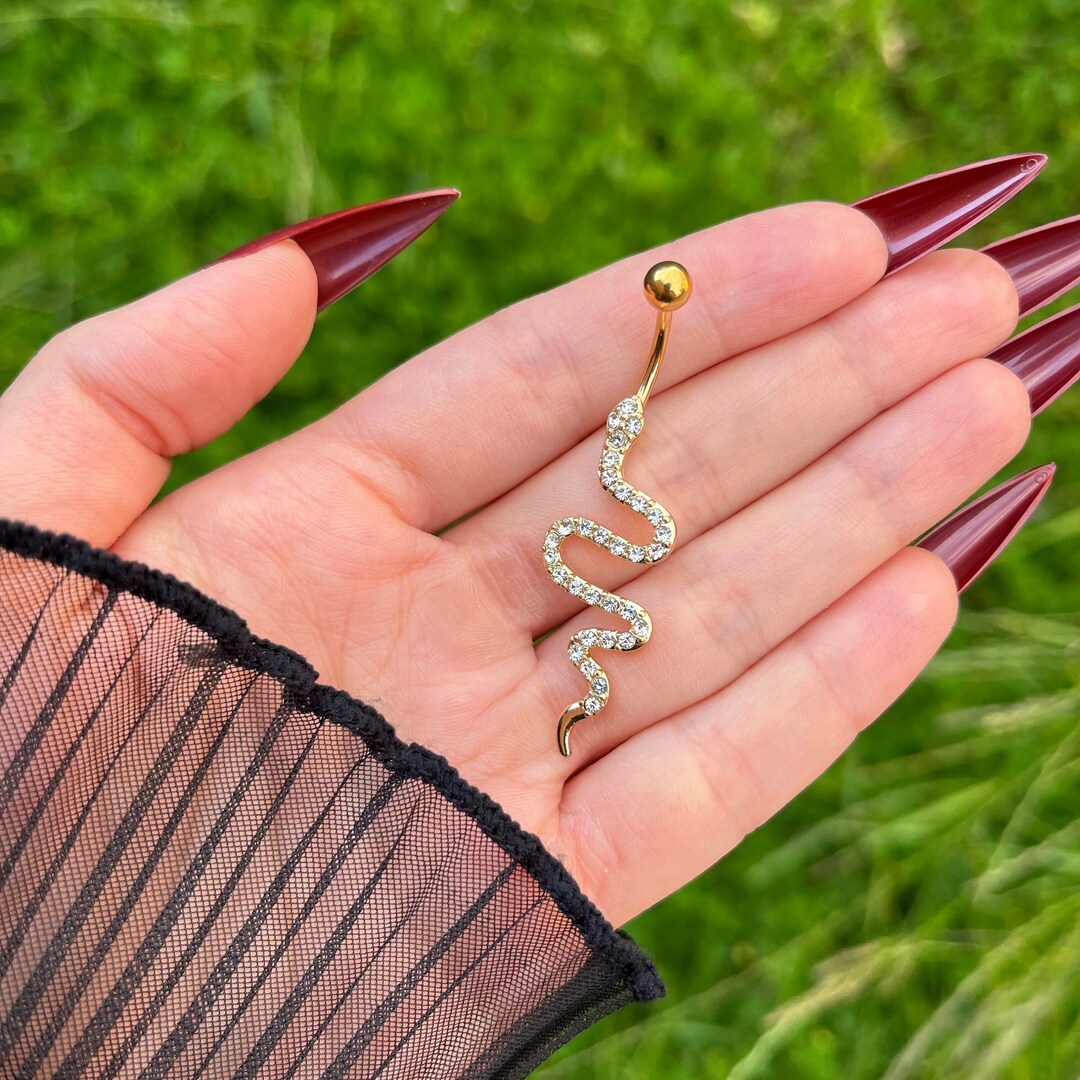 Snake Belly Button Piercing, Rhinestones Navel Piercing, Pendant Dangle ...