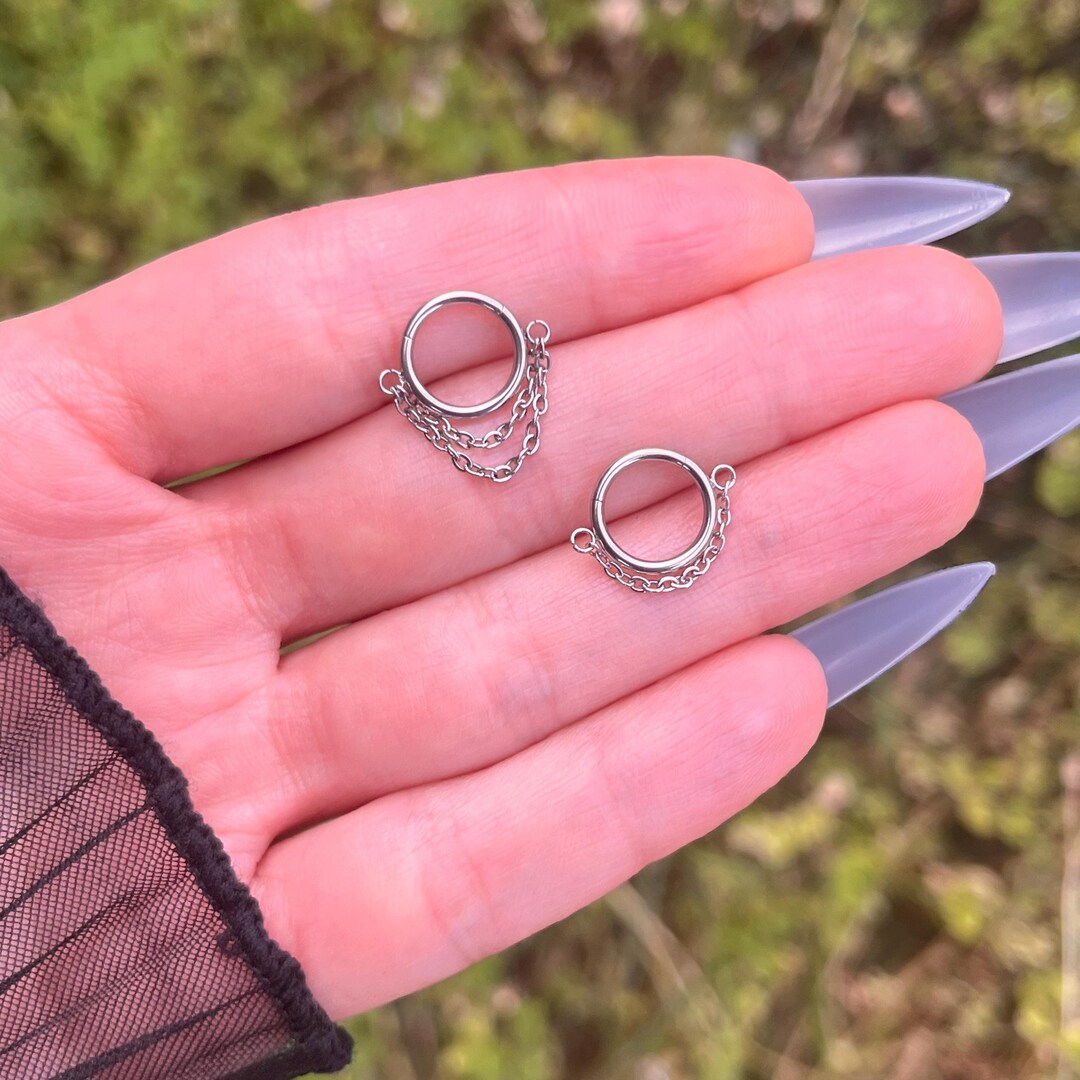 Septum Piercing With Dangling Chain, Septum Clicker Nose Ring ...