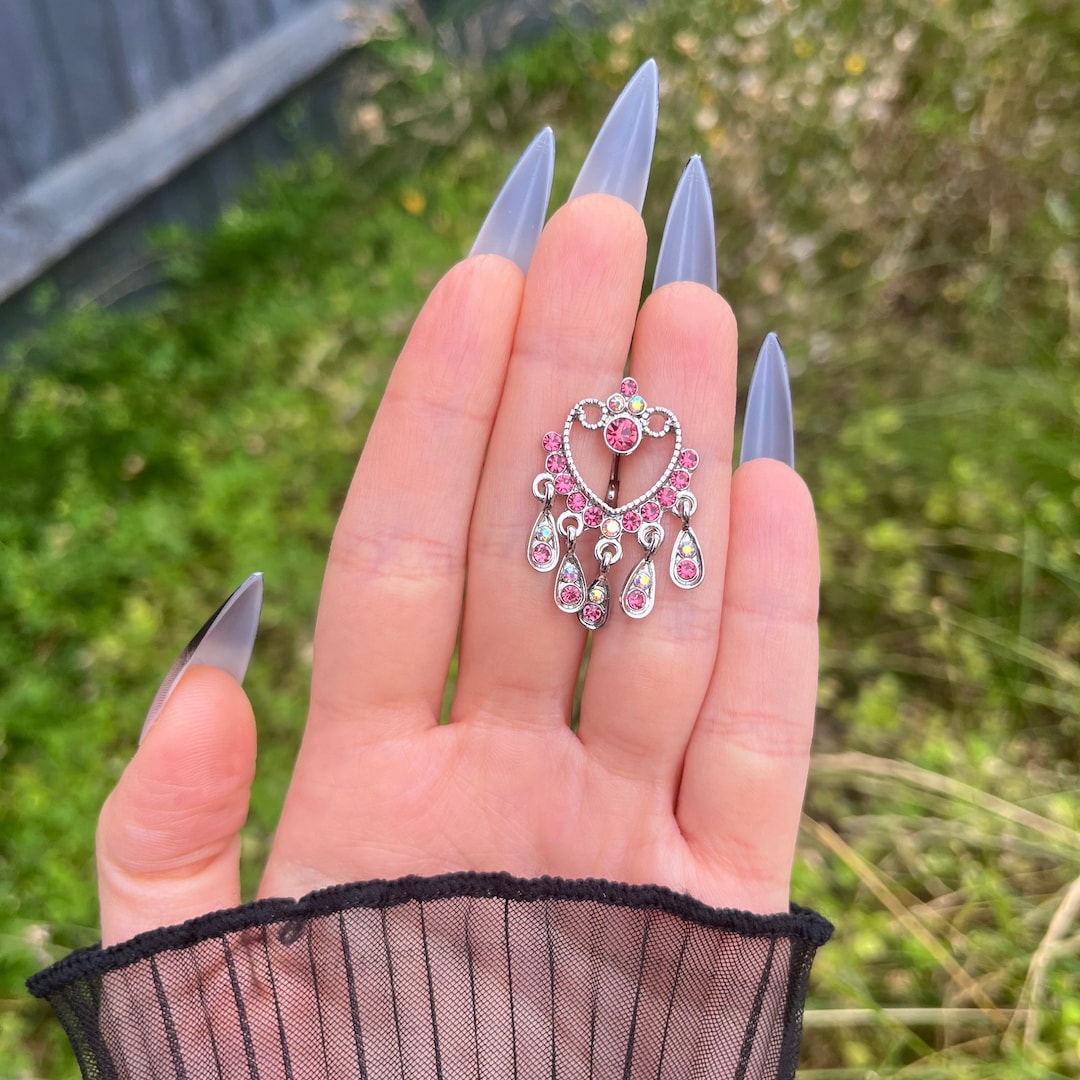 Pink Belly Button Piercing, Girly Rhinestones Navel Piercing, Pendant ...