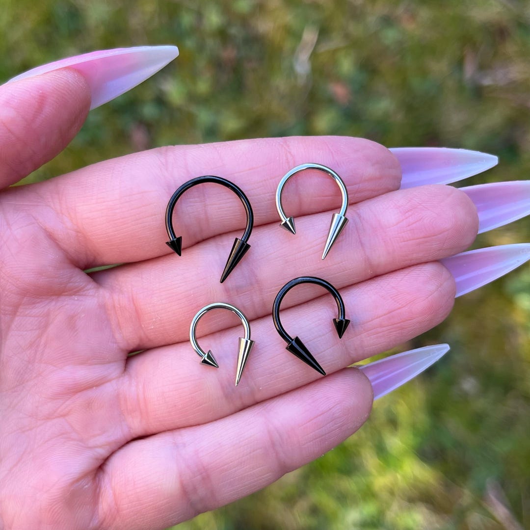 Spiky Septum Nose Piercing, Horseshoe Lip Ring, Silver/black Stainless ...