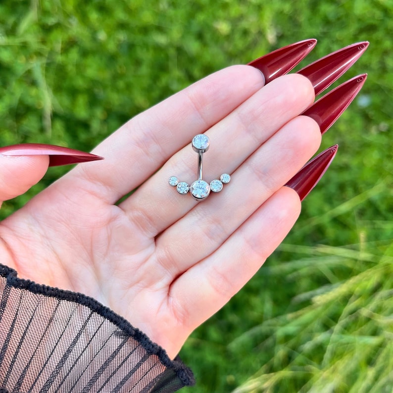 Diamond Belly Button Piercing Crystal Belly Bar Piercing Dangling Rhinestones Navel Piercing