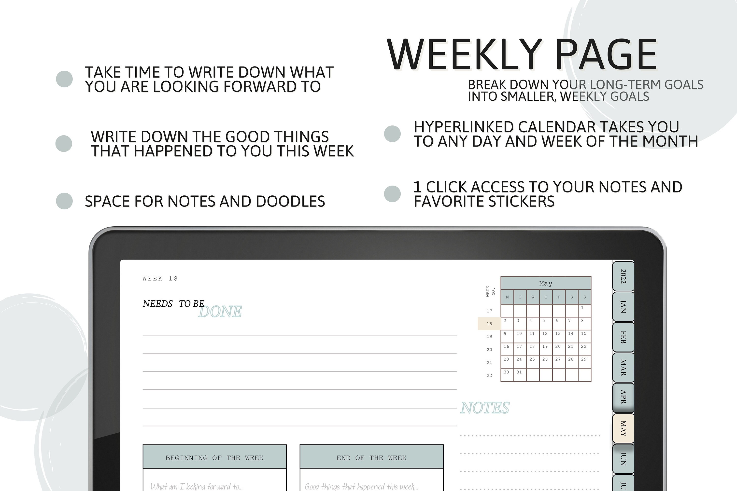 2022 Digital Planner Goodnotes Planner Hyperlinked Planner Easy to Use ...