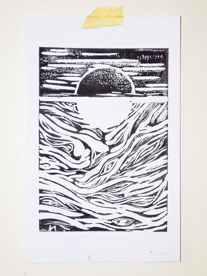 Linocut Sun on the Horizon - Etsy