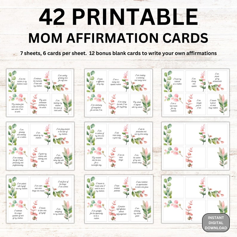 Affirmation Cards Mother Printable, Mother Self-care Affirmations ...
