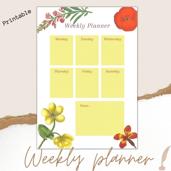 Weekly Planner Printable Colorful Flowers Shedule Joyful - Etsy