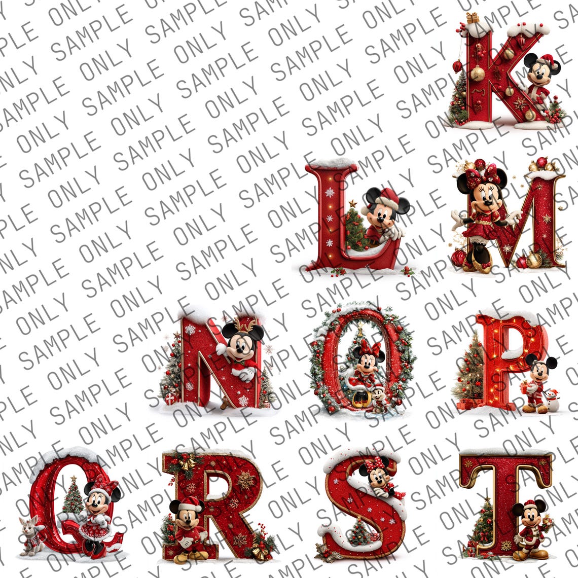 Christmas Mickey Minnie Alphabet, 2026, Letters PNG (digital Download ...