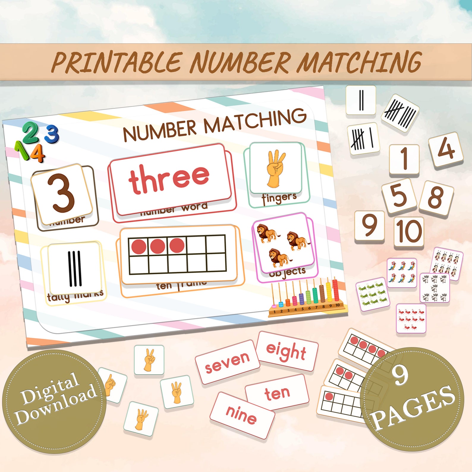 Number Matching Activity. Count and Match 1-10. Colourful Busy - Etsy
