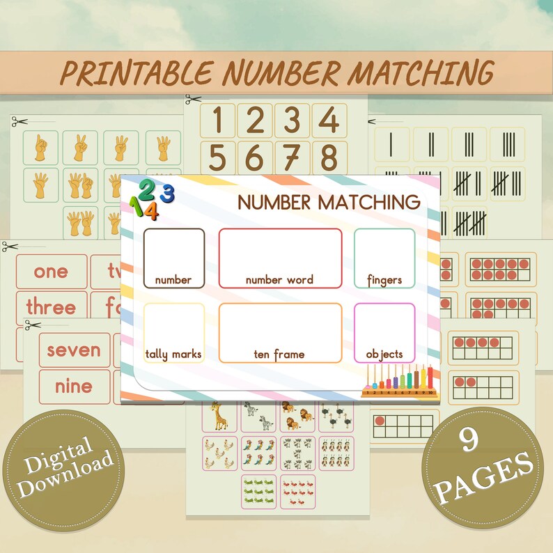 Number Matching Activity. Count and Match 1-10. Colourful Busy - Etsy