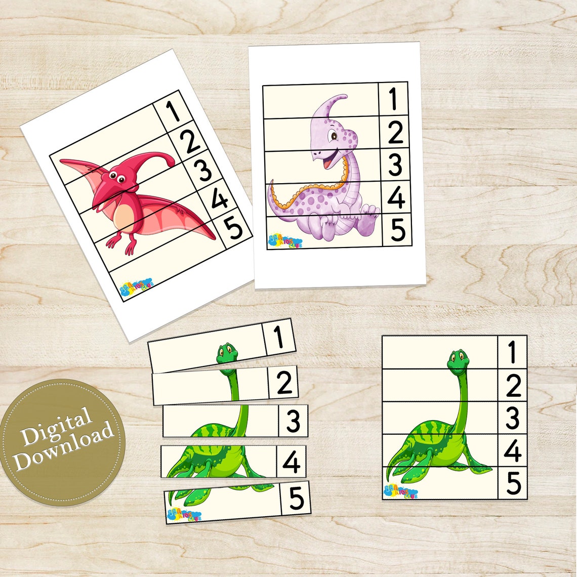 Toddler Puzzle Dinosaur Number Sequence 1-5. Printable Animals Activity ...