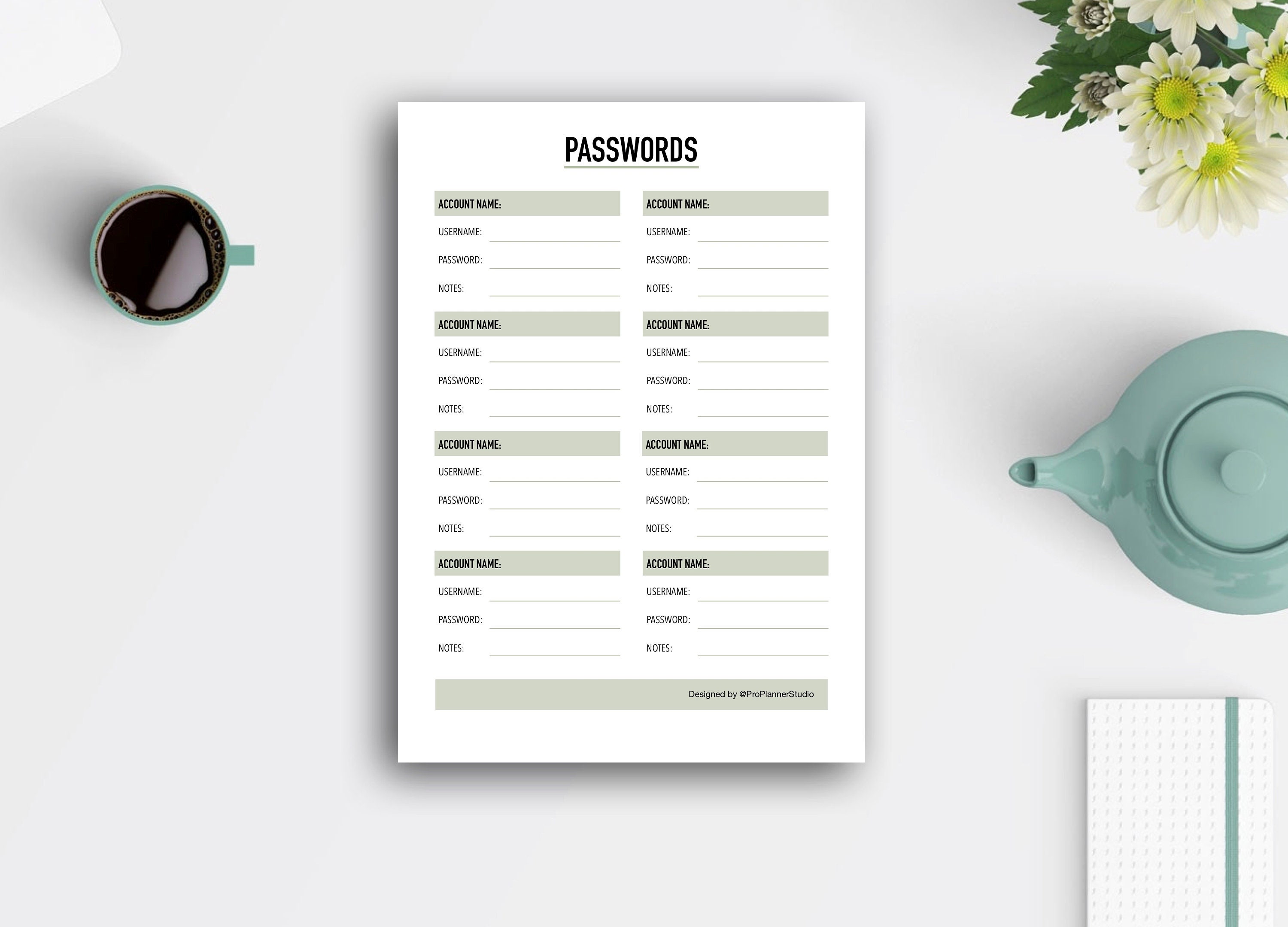 A4 & A5 Printable Password Insert, Planner Insert, Password Page ...