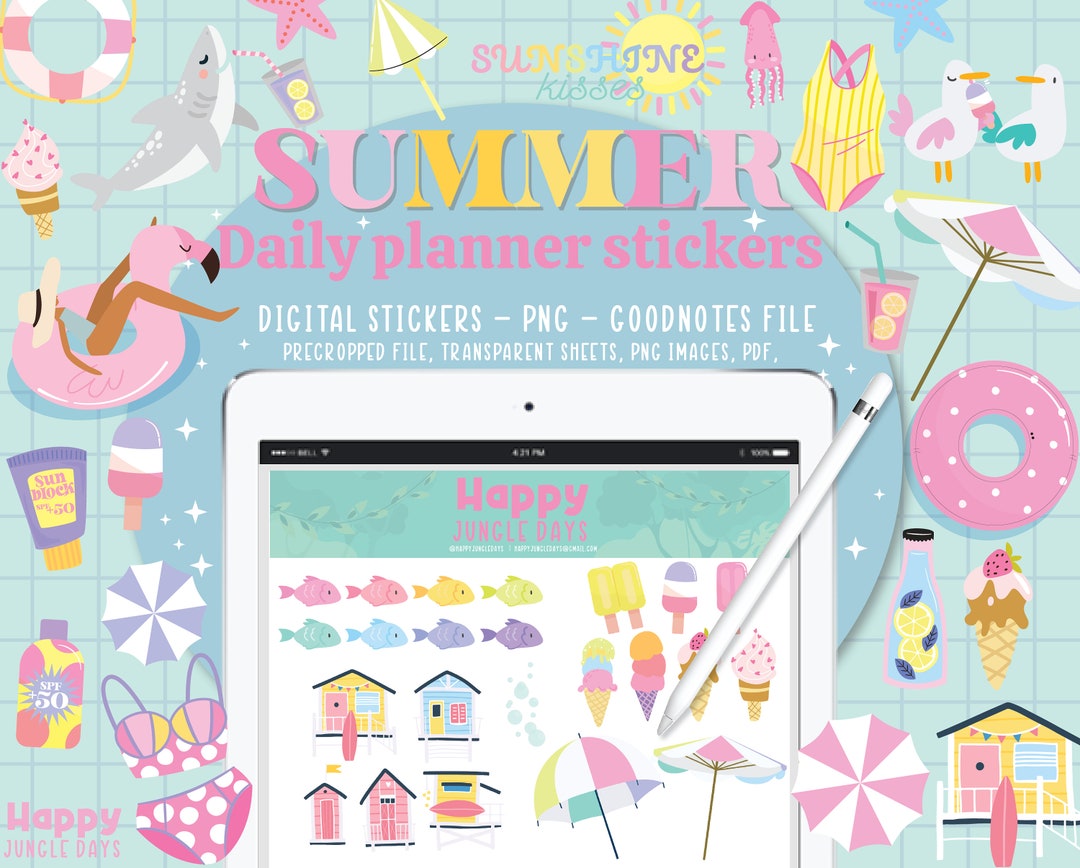 Summer Digital Planner Stickers, Daily Stickers for Goodnotes, Pre ...