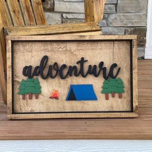 Wooden Adventure Sign, Camping Bedroom Decor, Camping Nursery Decor ...
