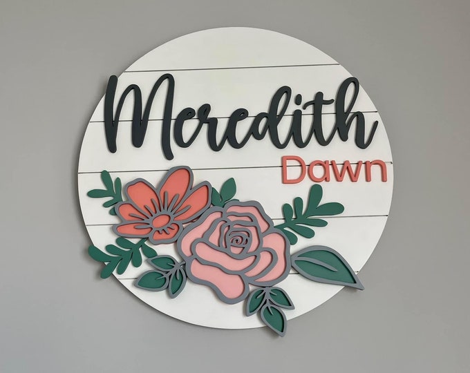 Custom Nursery Name Sign, Custom Name Sign, Nursery Decor, Floral ...